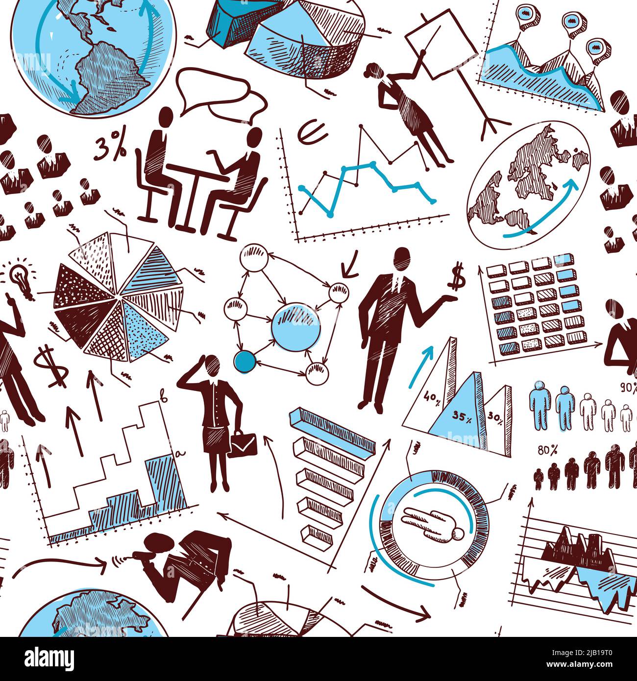 Sketch business organization structure working seamless pattern vector ...