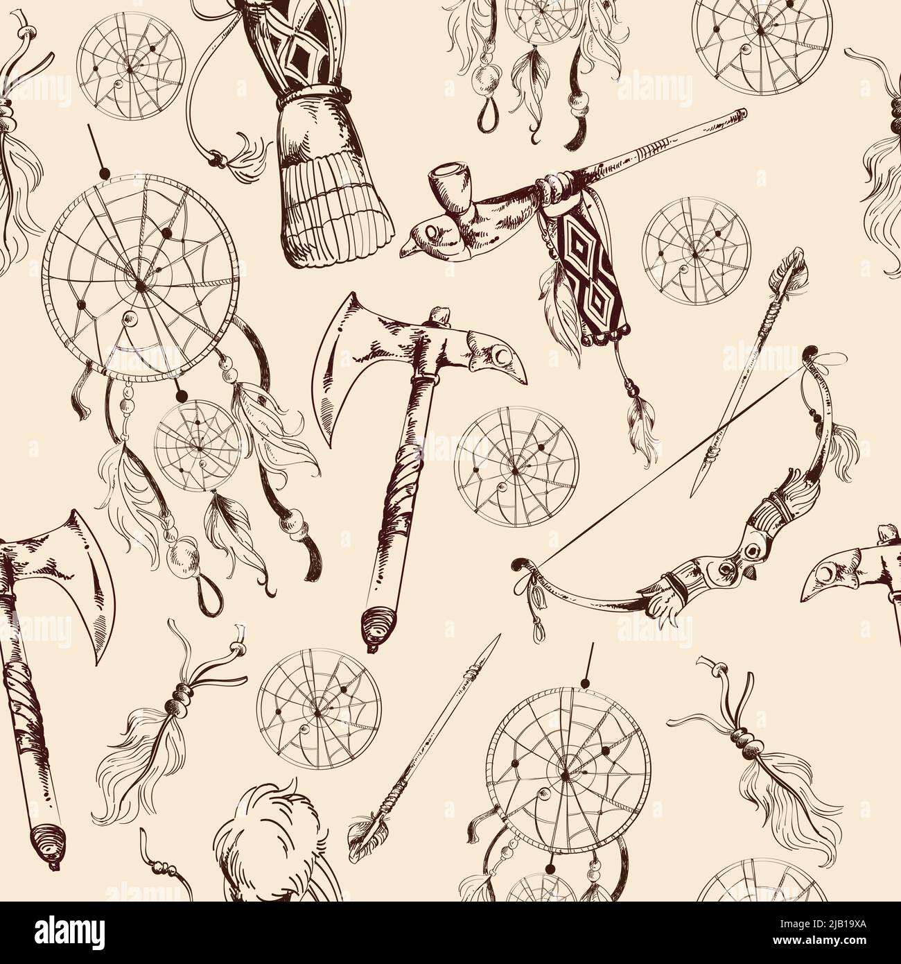 Ethnic native american indian tribes hand drawn seamless pattern vector ...