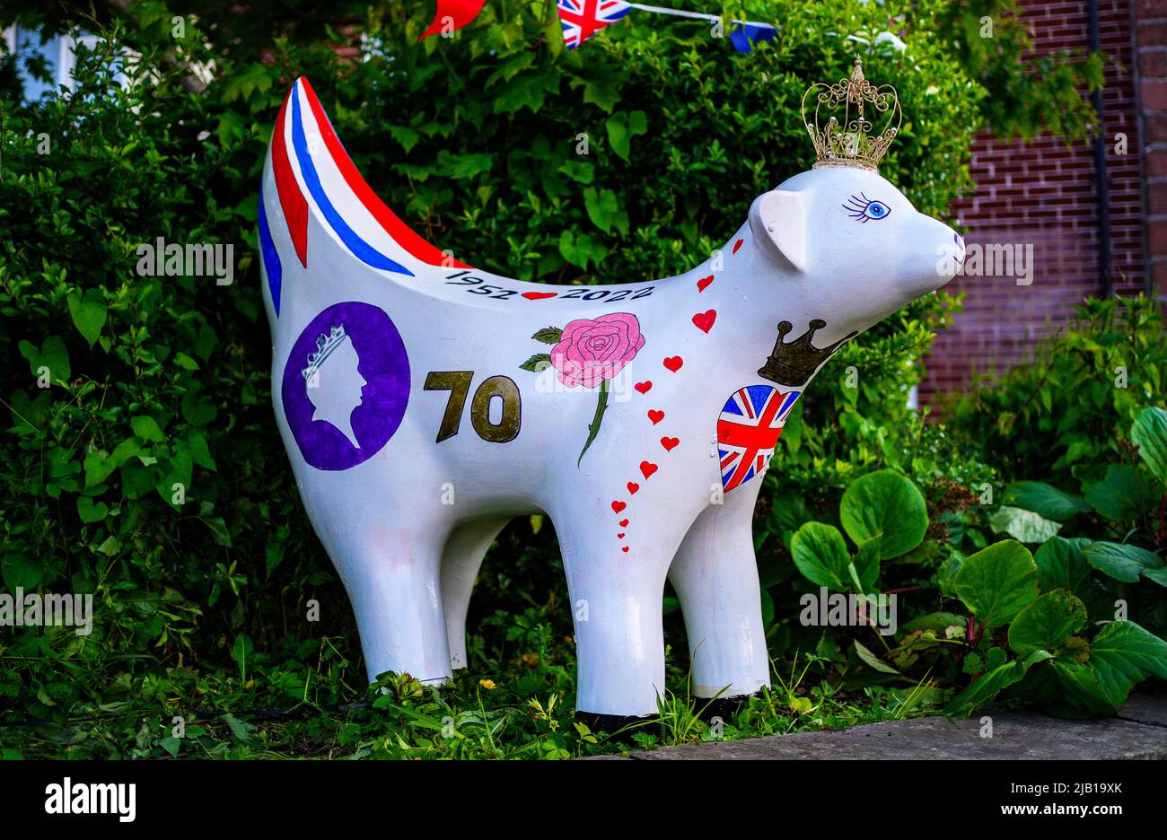 A miniature Super-Lamb banana decorated for the Queen's 70th Jubilee ...