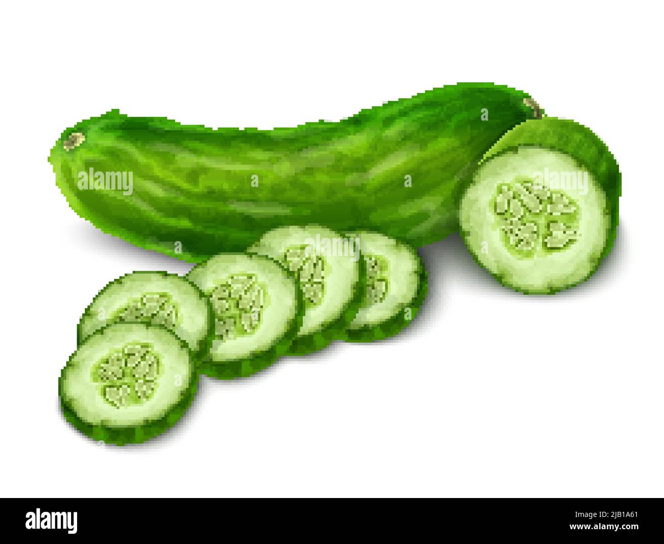 Vegetable organic food cucumber cut isolated on white background vector ...