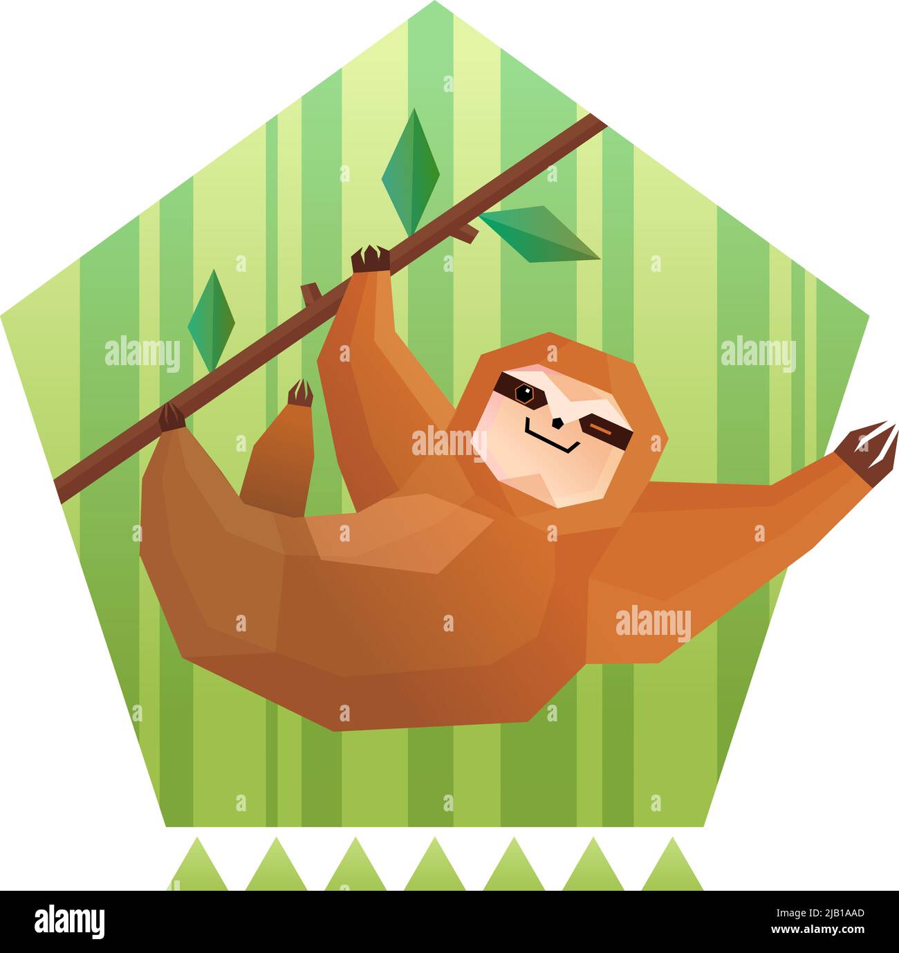 Sloth polygonal composition with flat tree sloth character hanging from ...