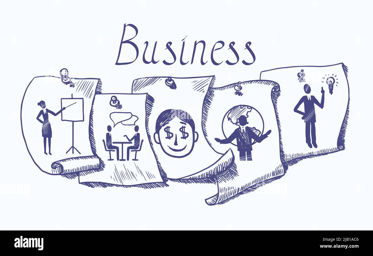 Business people hand drawn sketch paper sticker set isolated ...