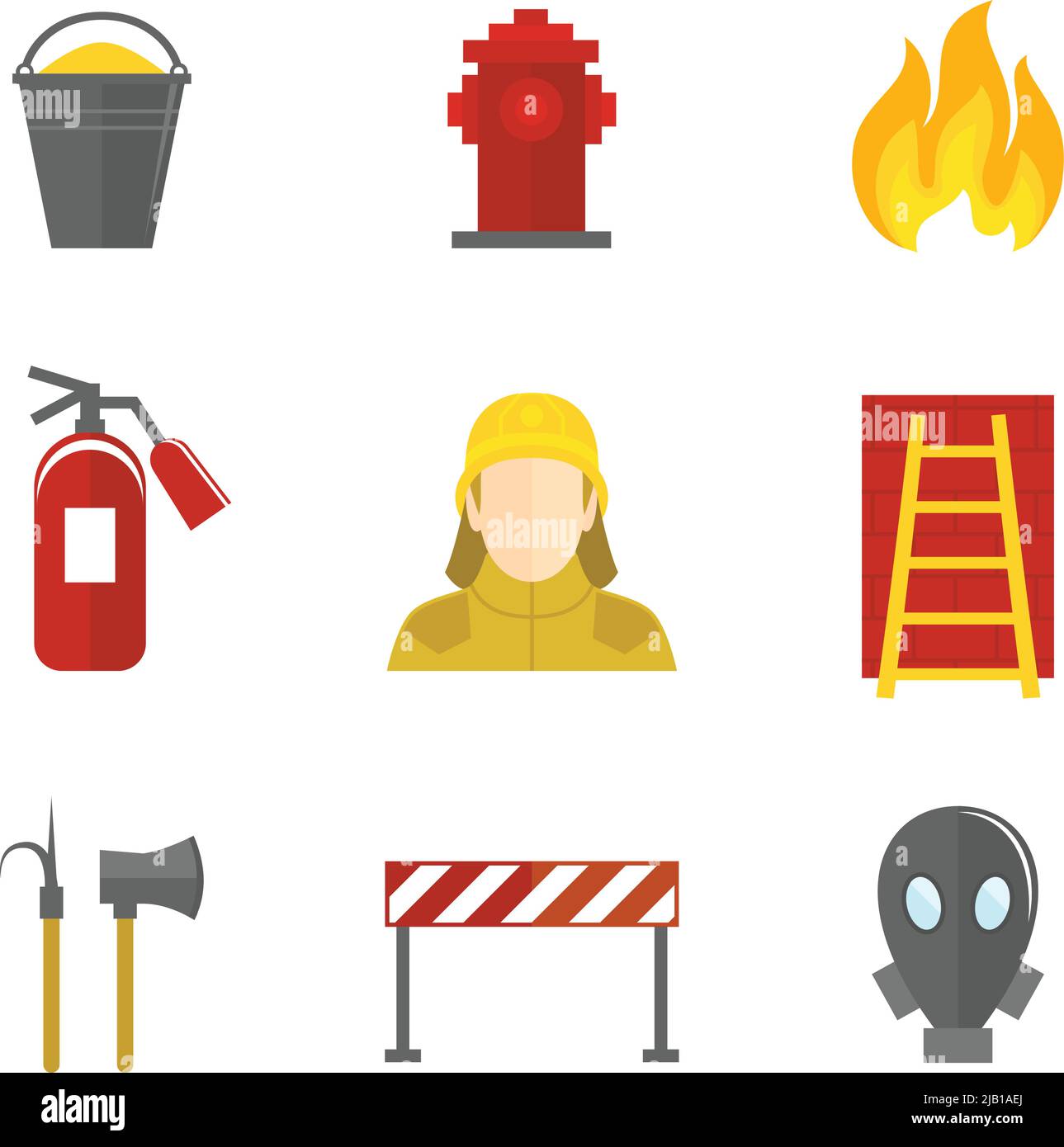Firefighting icons flat set of firefighter emergency ladder water ...