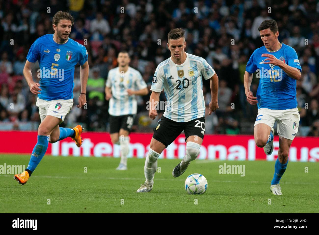 Giovani Lo Celso of Argentina in action during the Italy v Argentina - Finalissima 2022 match at ...