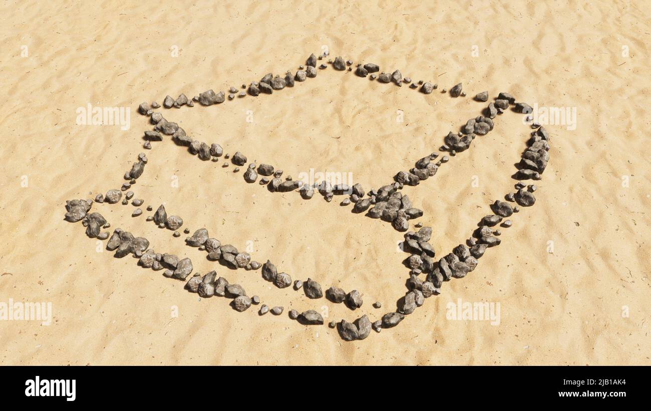 Concept conceptual stones on beach sand handmade symbol shape, golden ...
