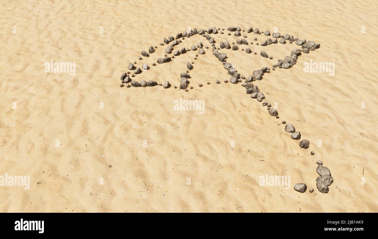 Concept conceptual stones on beach sand handmade symbol shape, golden ...