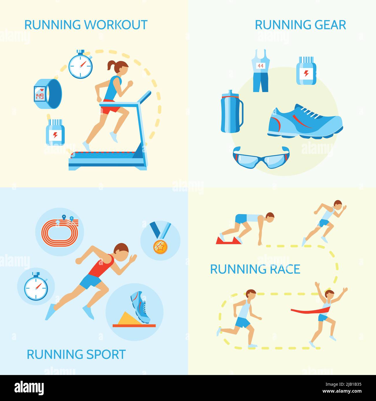 Running jogging composition of workout gear sport race icons isolated ...