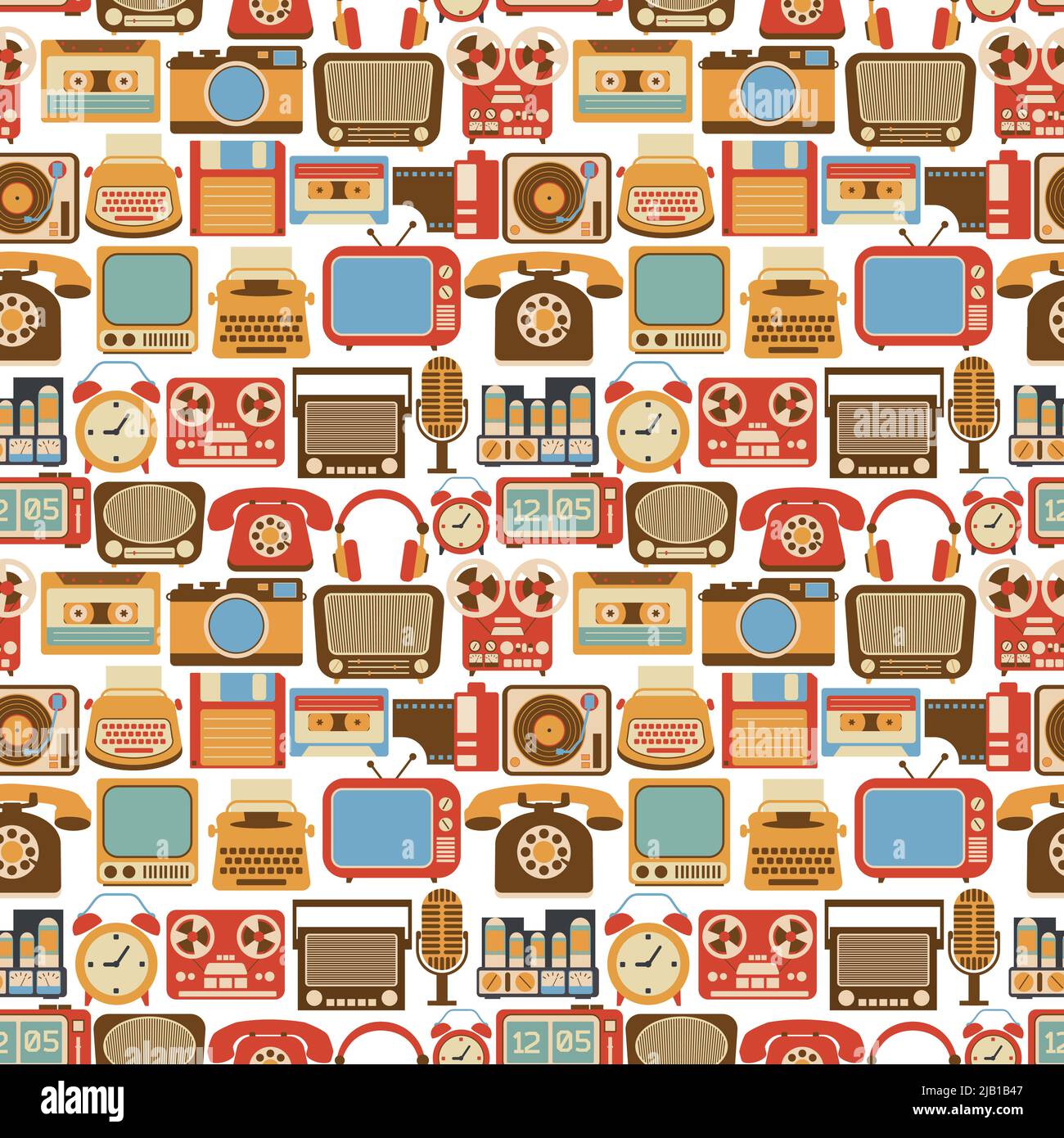 Vintage retro gadgets seamless pattern with radio vinyl player alarm ...