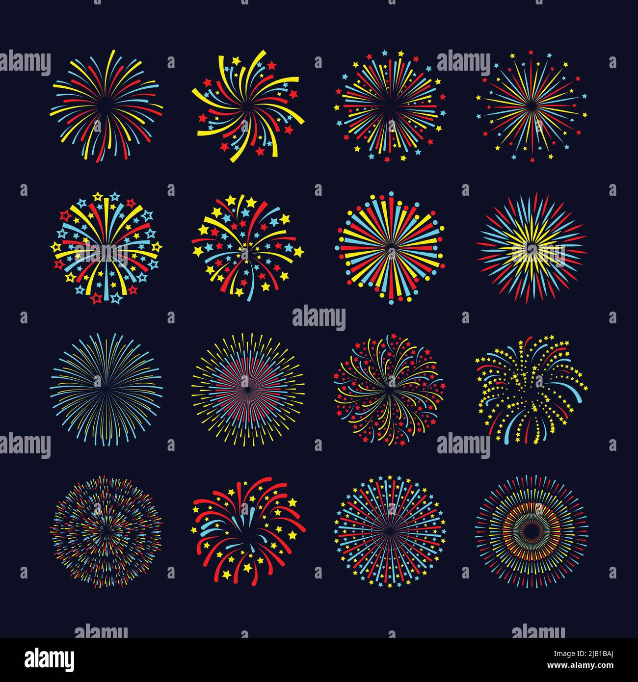 Party and holiday event firework icon flat set isolated vector ...