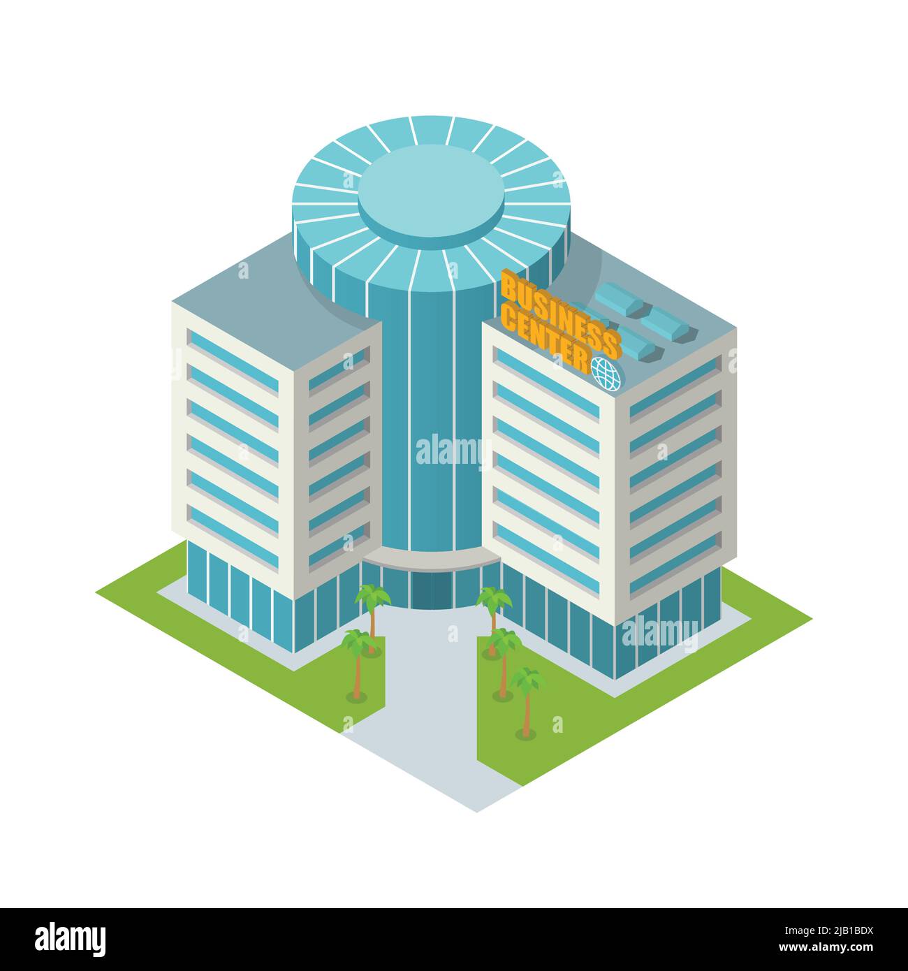Modern 3d urban business center office building isometric isolated ...