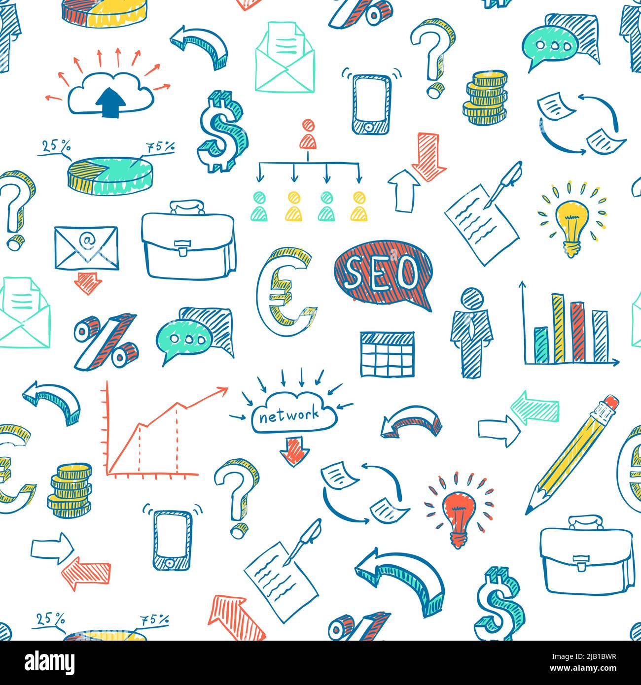 Business doodle seamless background with charts mobile phone documents ...