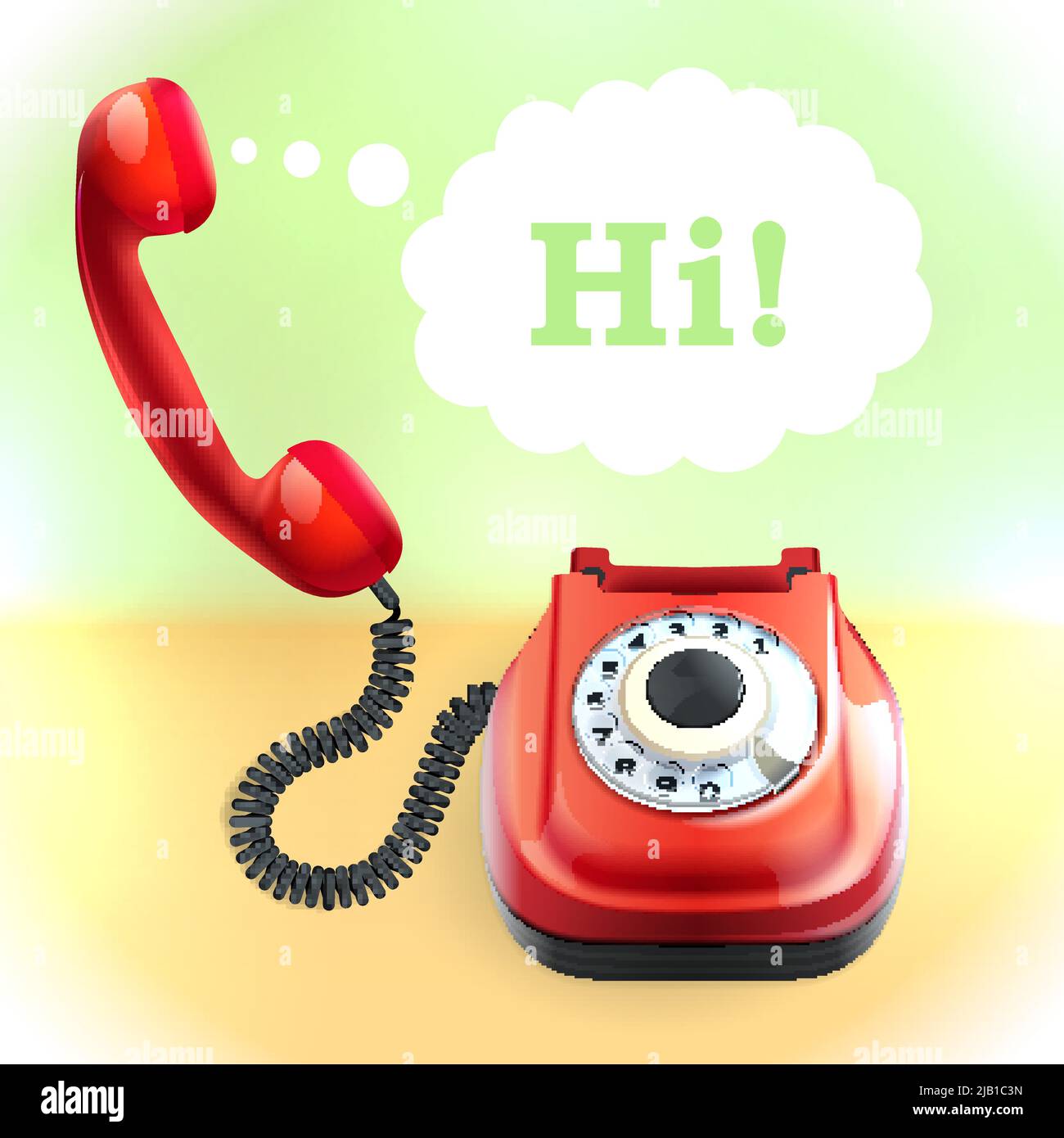Retro style red color telephone with wire connection background vector ...