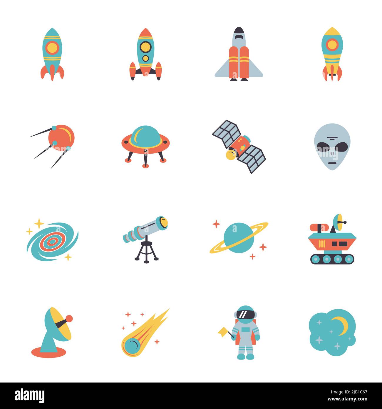 Space icons set of rocket ufo galaxy and planet vector illustration ...