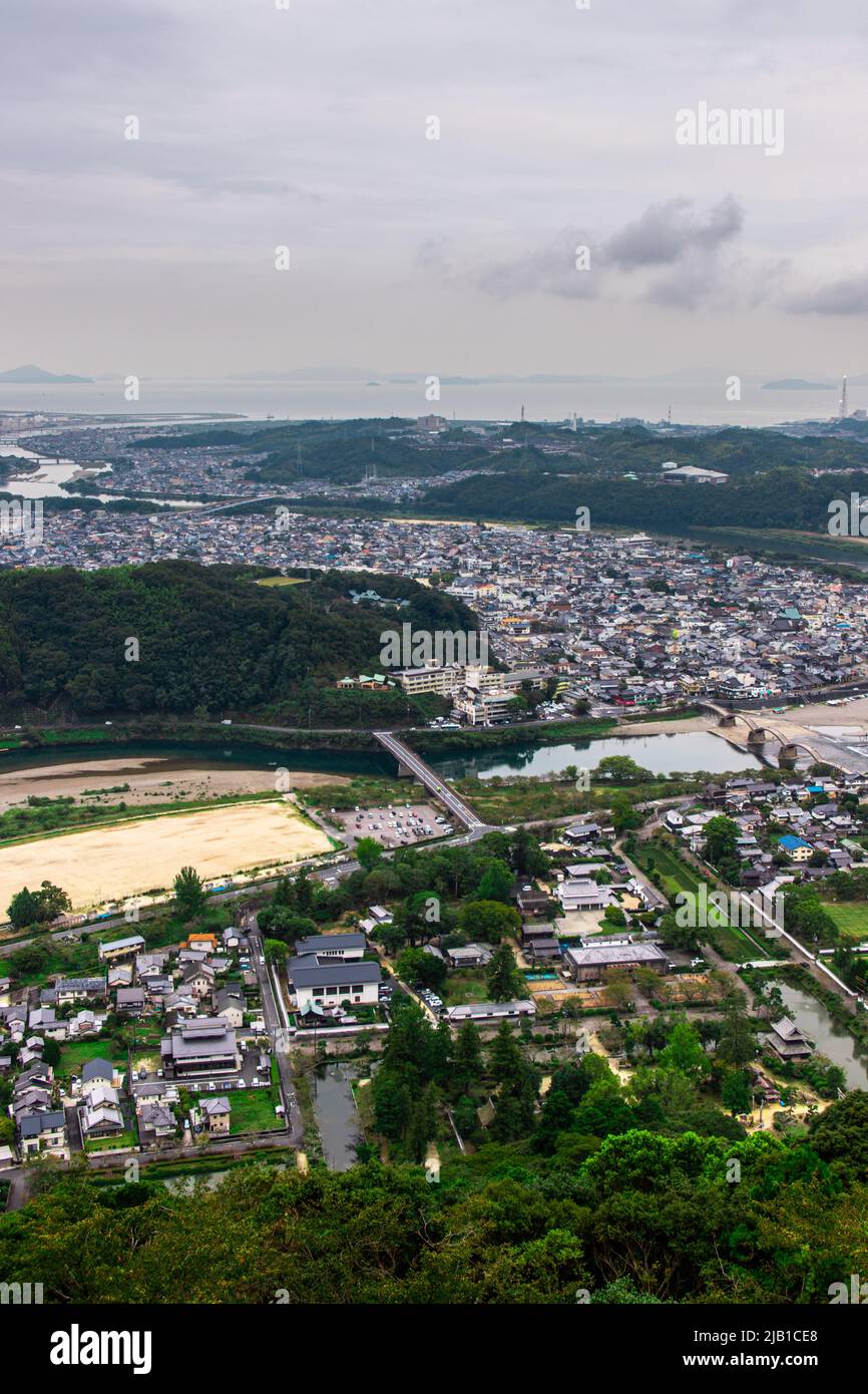 Cityscape Iwakuni city, Yamaguchi, Japan from mt. Yokoyama. Iwakuni was ...