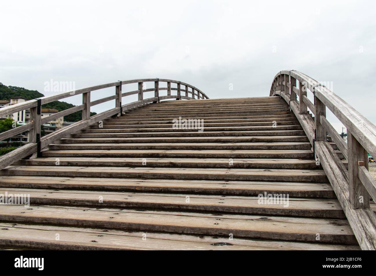 Closeup Kintai Bridge (Kintaikyo), a historical wooden arch bridge in ...