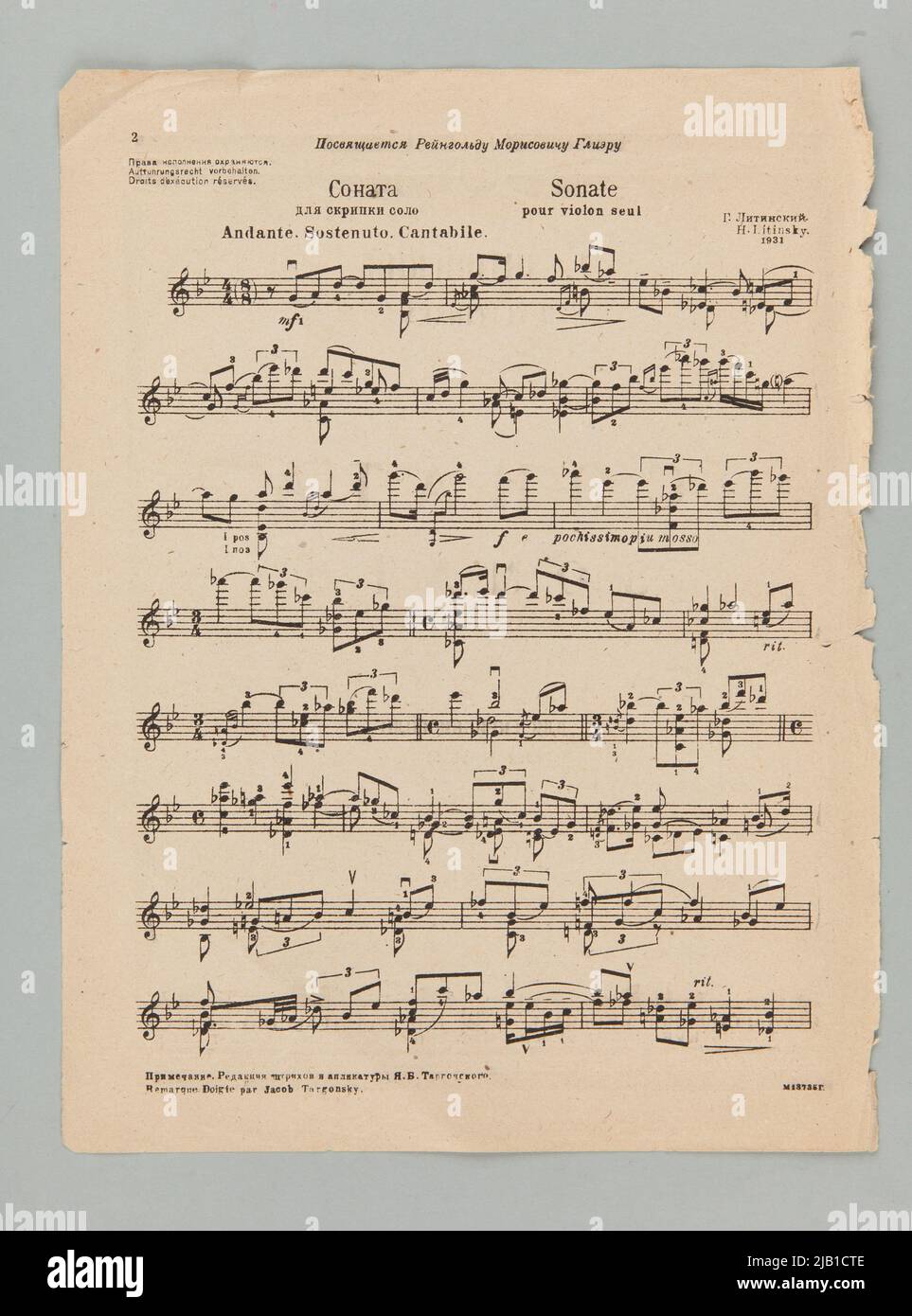 Notes Sonata (manuscript) Litinsky, Henryk Stock Photo - Alamy
