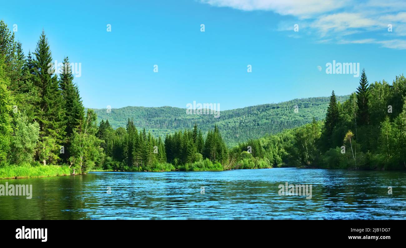 Geography, potamology. Middle Siberia (south part). Panorama of ...