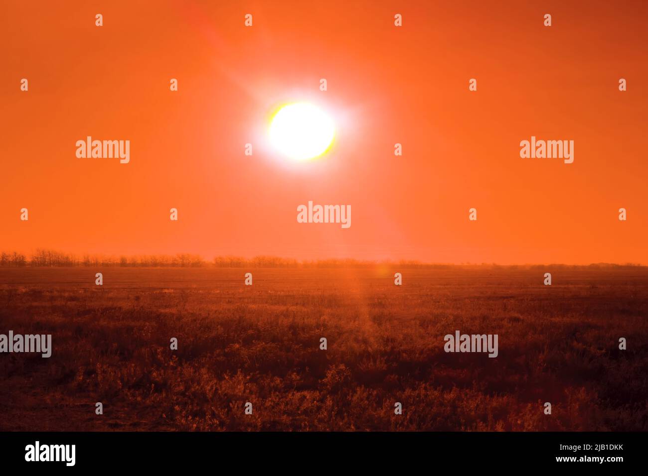 Sunrise over the sagebrush semi-desert, veld. Thermal image art photo ...