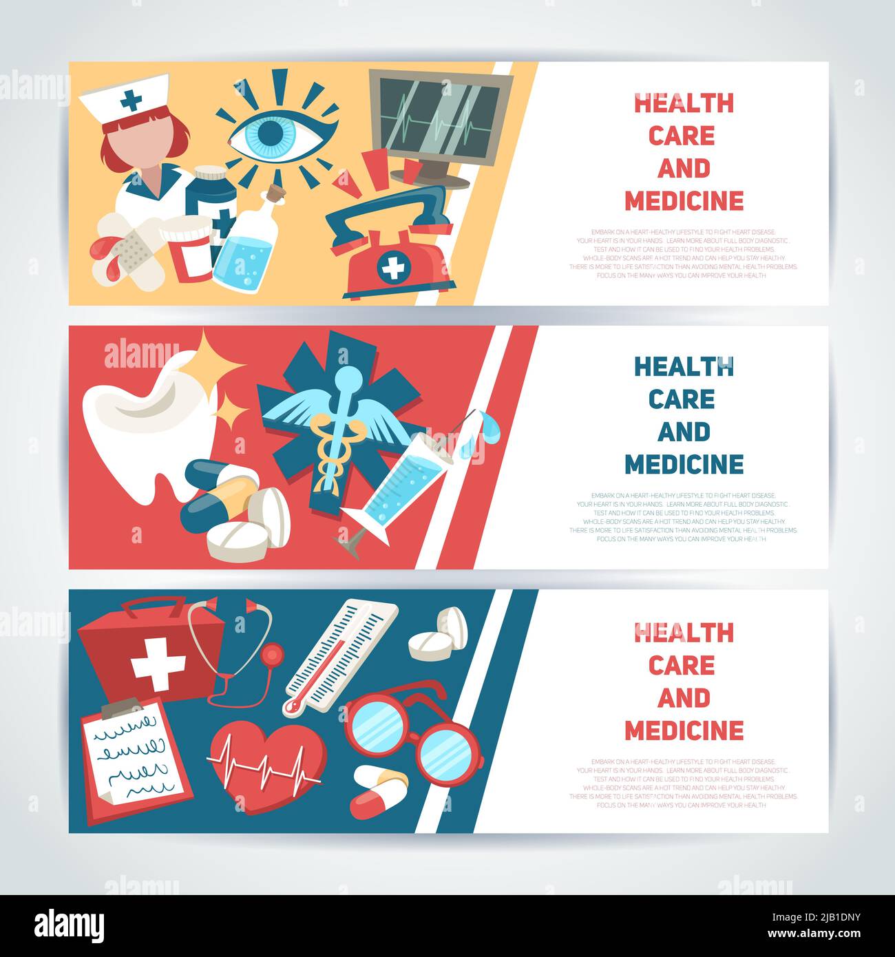 Health care and medicine medical horizontal banners set isolated vector ...