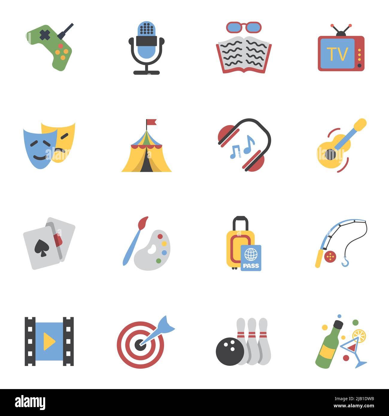 Entertainment and amusement events flat icons set isolated vector ...