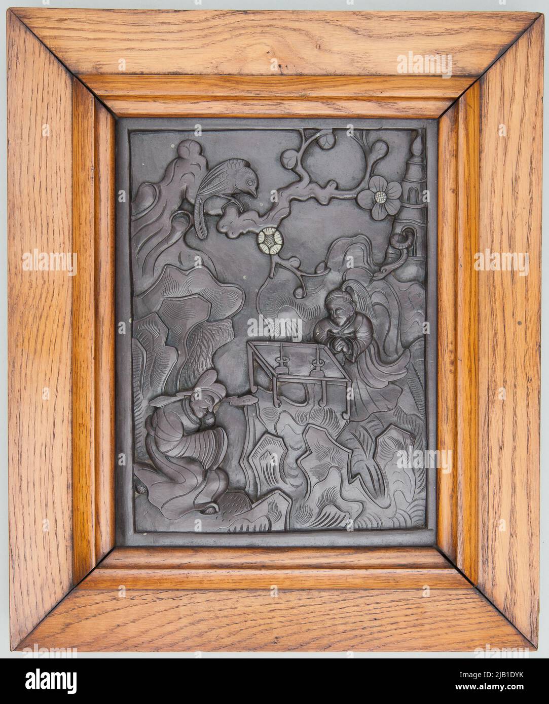 Relief plate with the motif of two men in the landscape unknown Stock ...