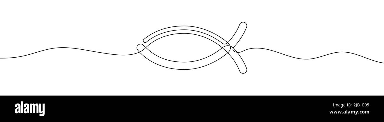 Christian fish line background. One continuous line drawing of ...