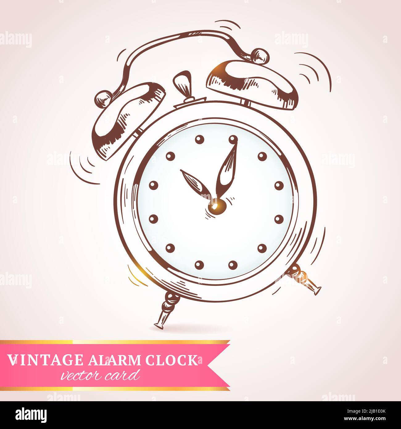 Old vintage retro sketch ringing alarm clock paper postcard vector ...