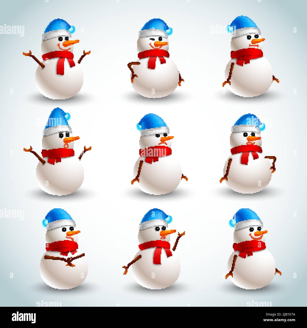Winter christmas snowman emotions icons set isolated vector ...