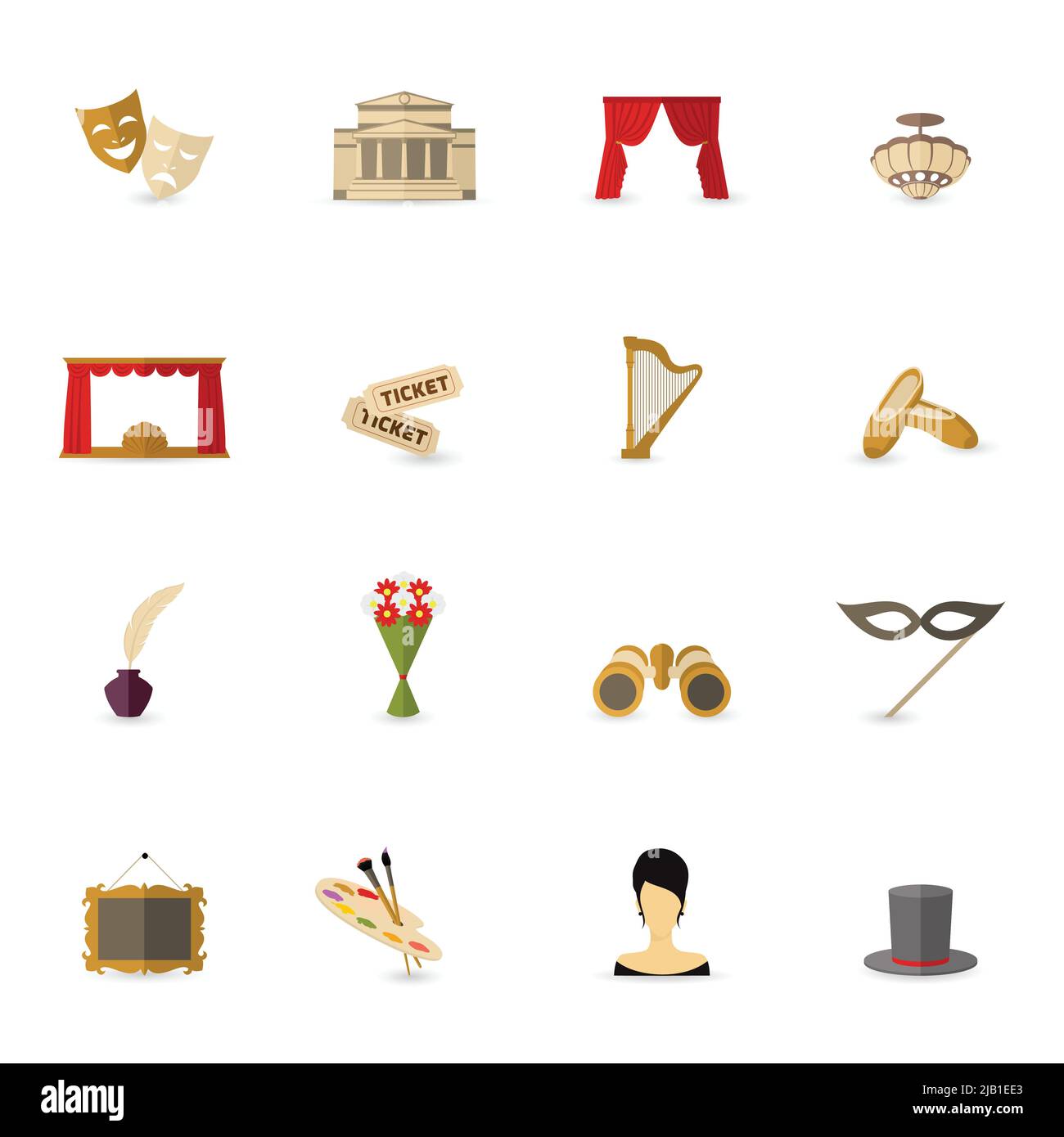 Theatre acting performance icons set flat isolated vector illustration ...