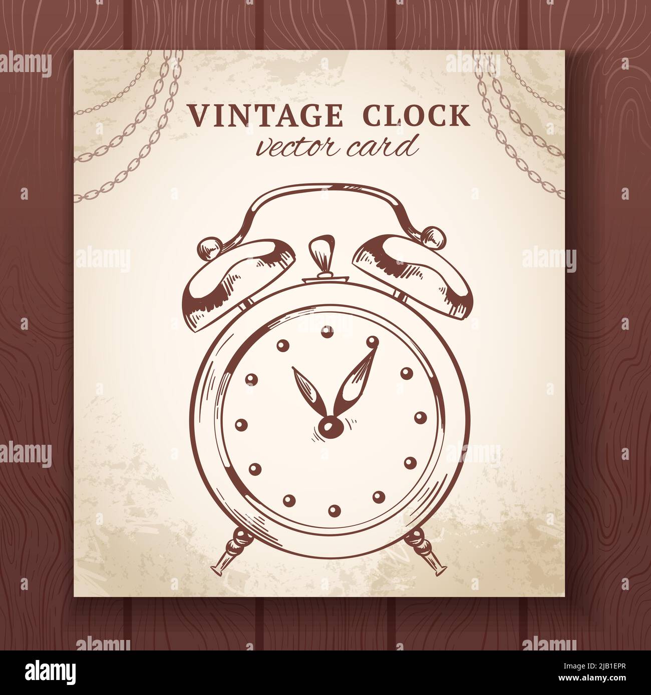 Old vintage retro sketch alarm clock paper card vector illustration ...