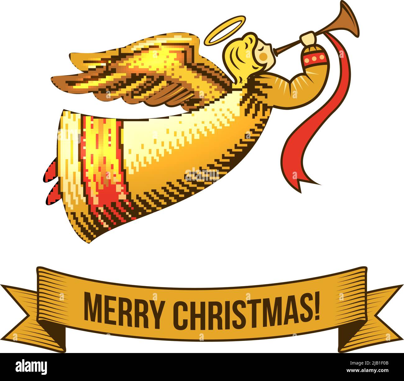 Christmas new year holiday decoration angel icon with ribbon vector ...