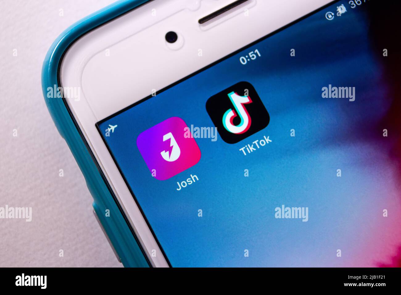 Kumamoto, JAPAN - May 4 2021: Josh Videos app & TikTok on iPhone. Josh App is Indian short ...