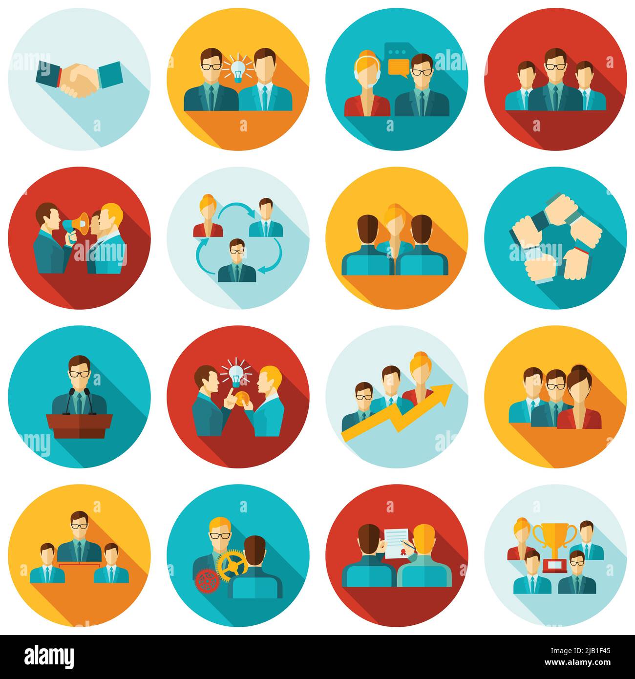 Teamwork business workgroups communication icons flat set isolated ...