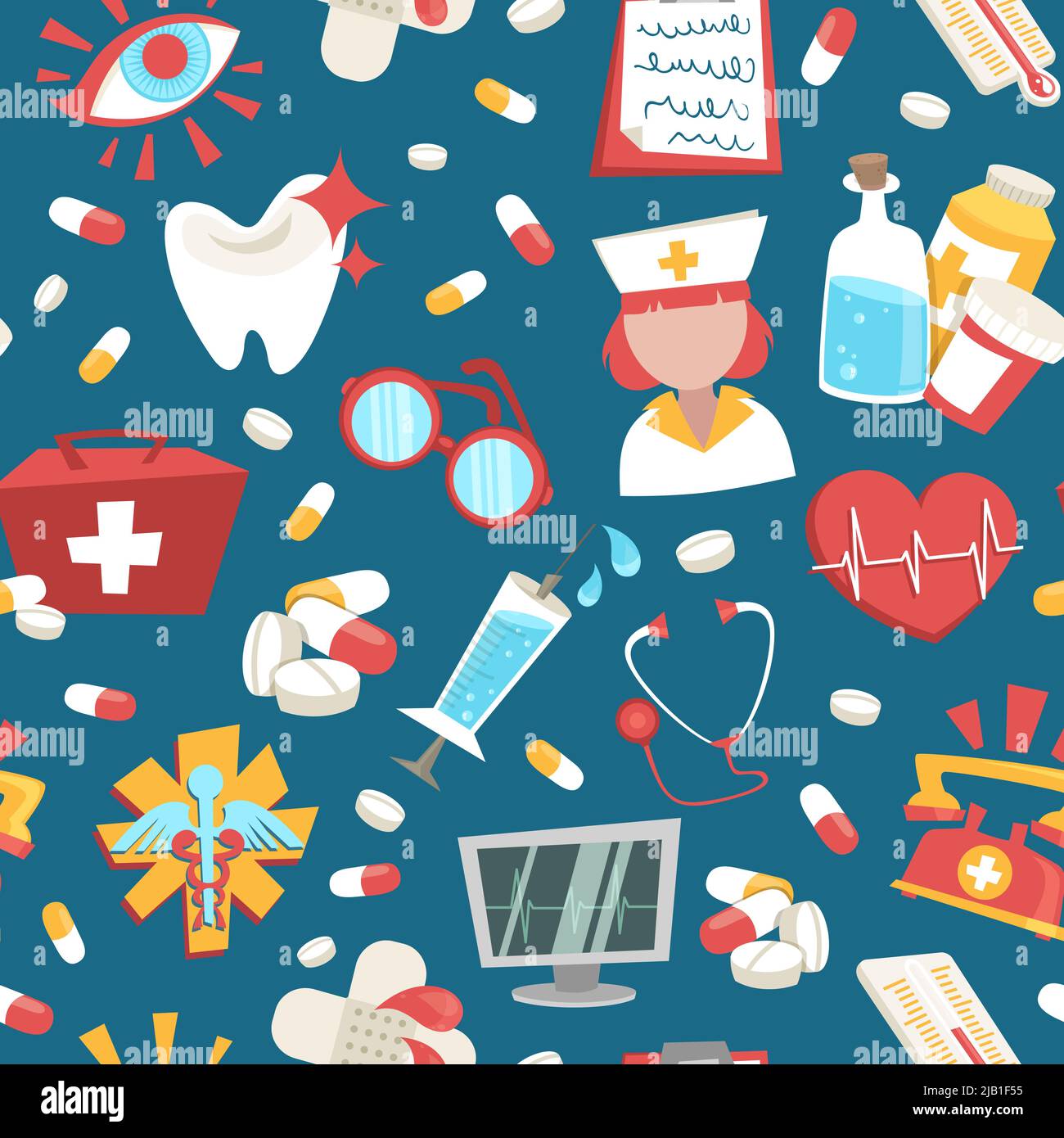 Hospital medical health care emergency support seamless pattern vector ...