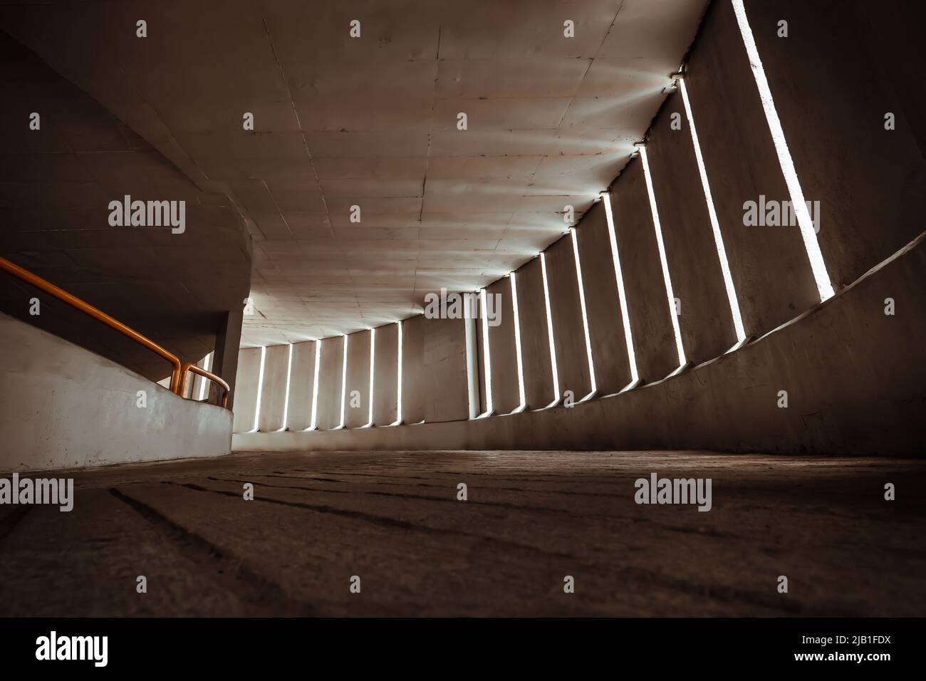 Perspective view of Curving shaped ramp on the high building for spiral ...