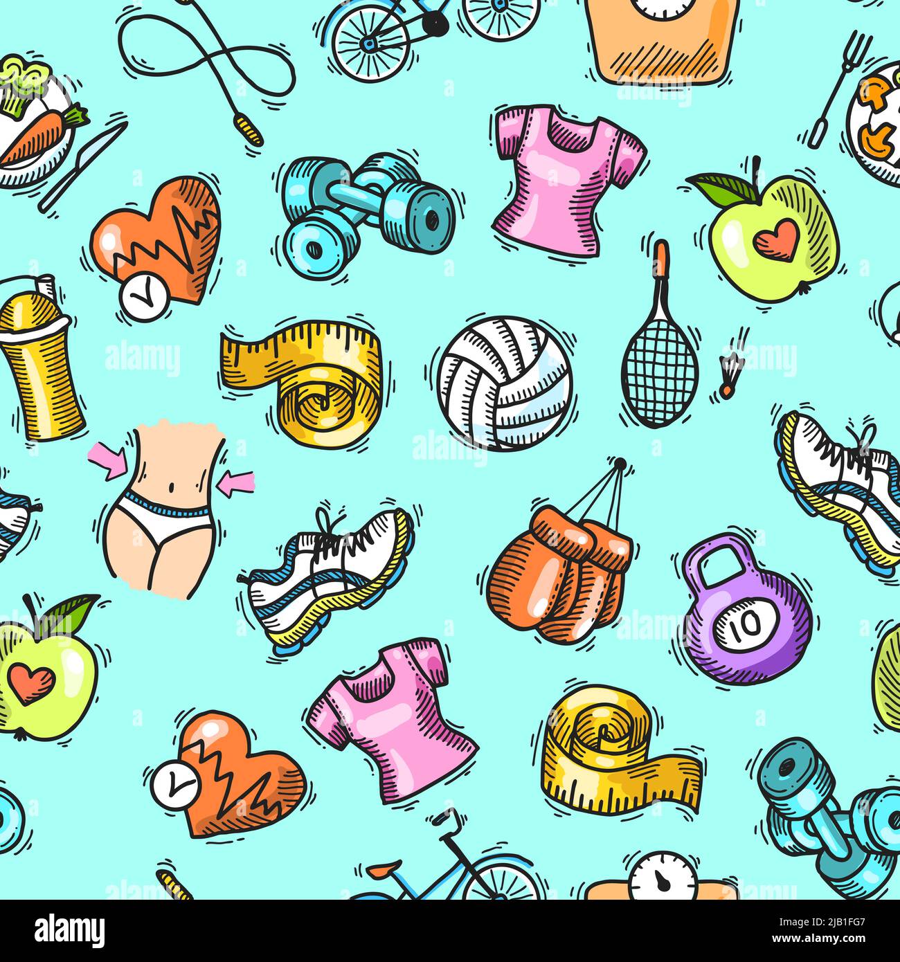 Fitness bodybuilding diet sport training exercise colored sketch ...