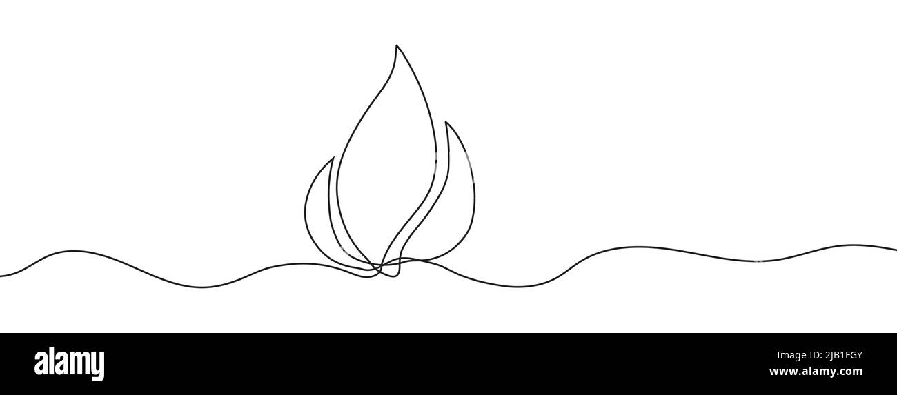 Continuous line drawing of fire. Flame linear icon. One line drawing ...