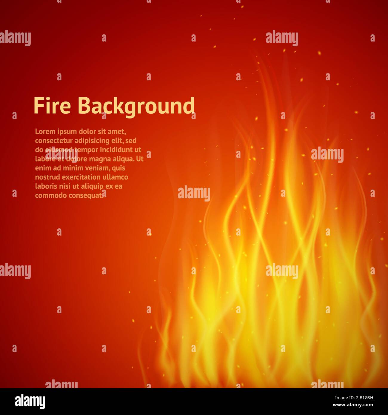 Burning hot flame campfire heat strokes realistic fire on red ...