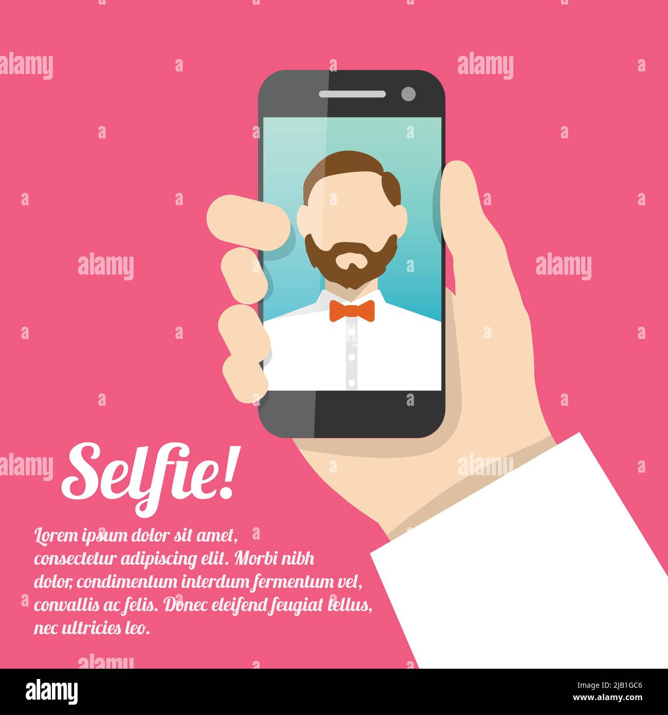 Selfie poster with man holding smartphone with self portrait picture ...