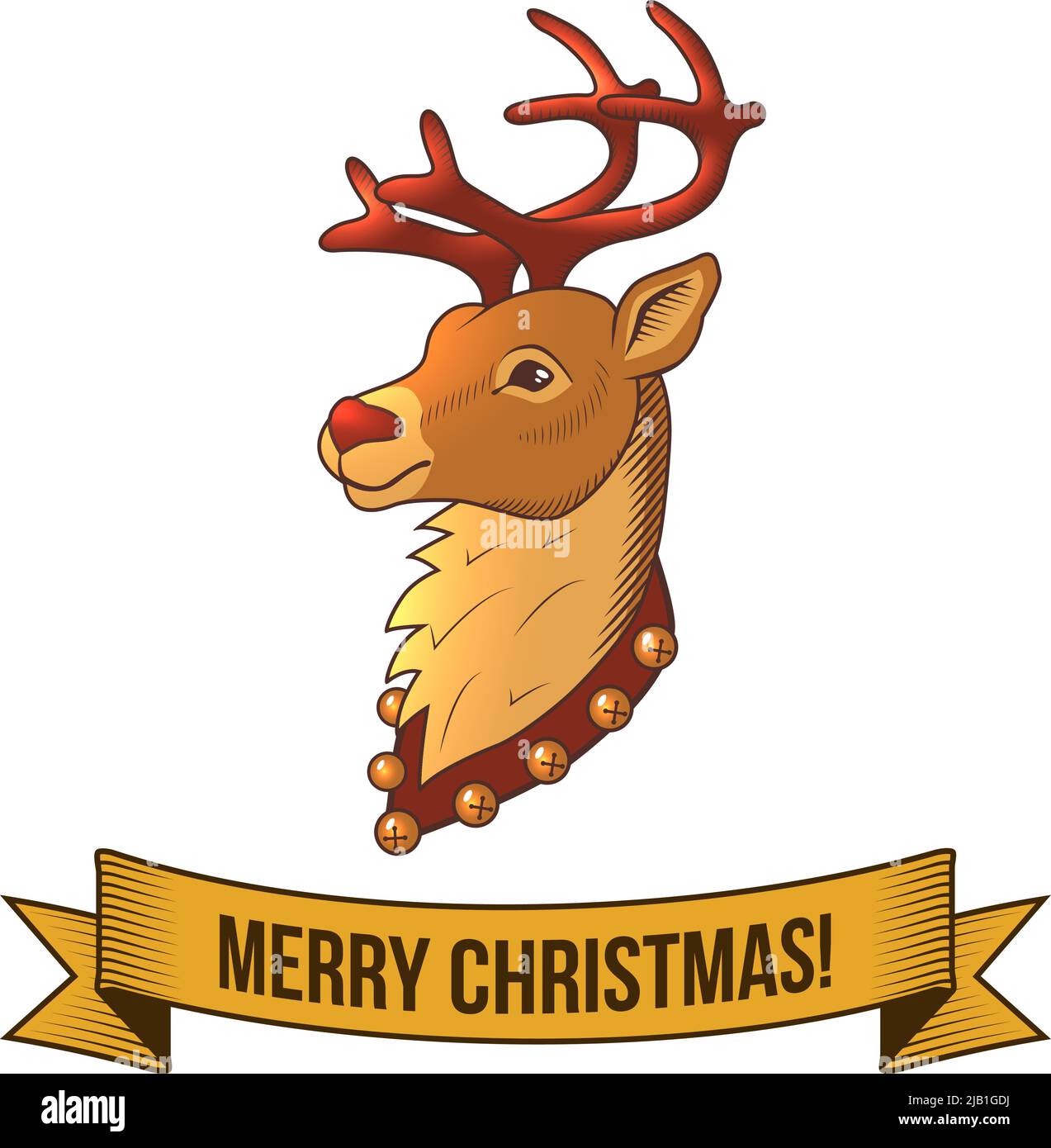 Merry christmas new year holiday deer icon with ribbon vector ...