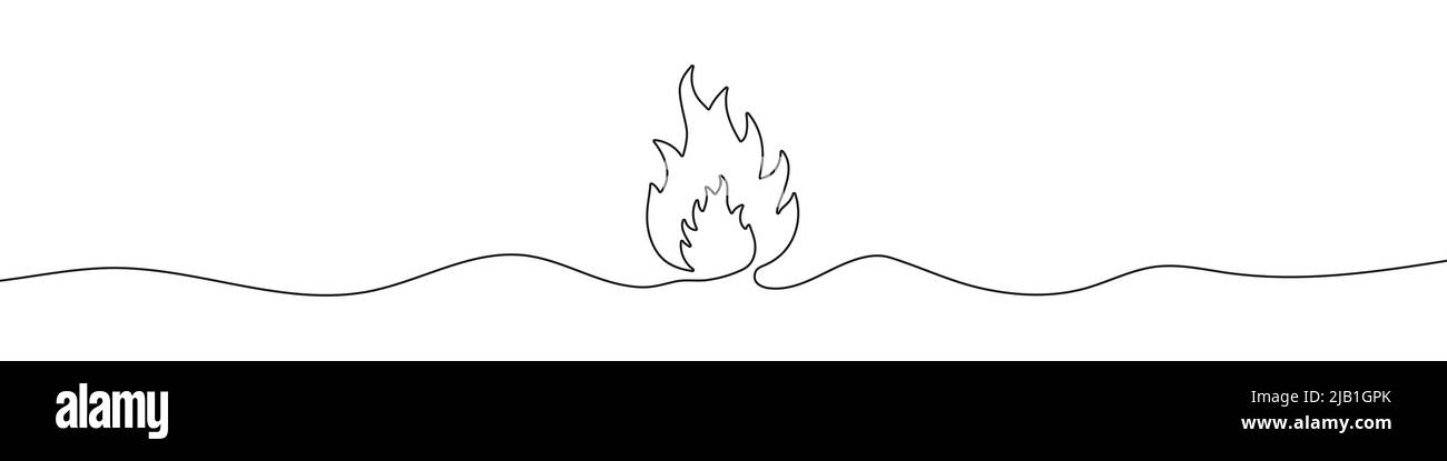 Continuous line drawing of fire. Flame linear icon. One line drawing ...