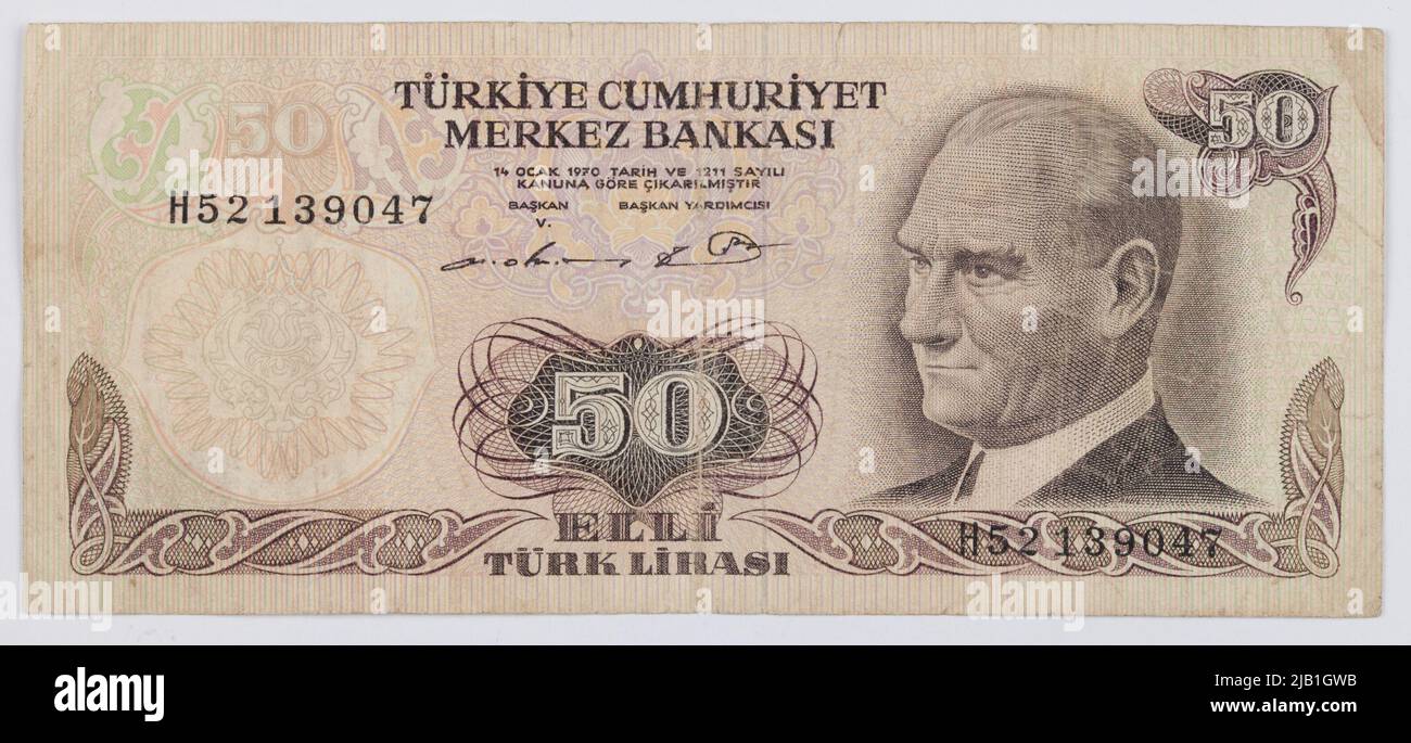 Banknote for 50 Lira, Turkey, 1970 (1976 Stock Photo - Alamy