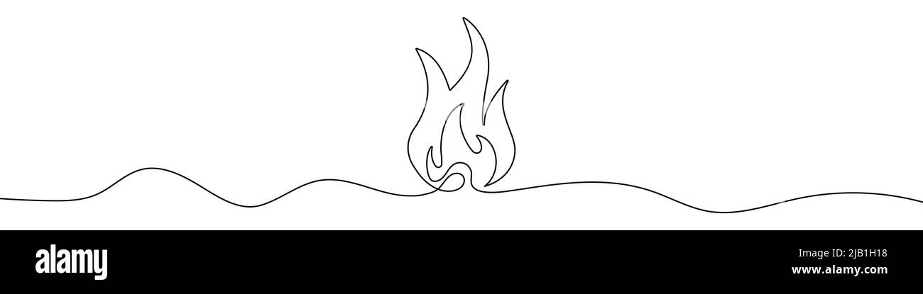 Continuous line drawing of fire. Flame linear icon. One line drawing ...