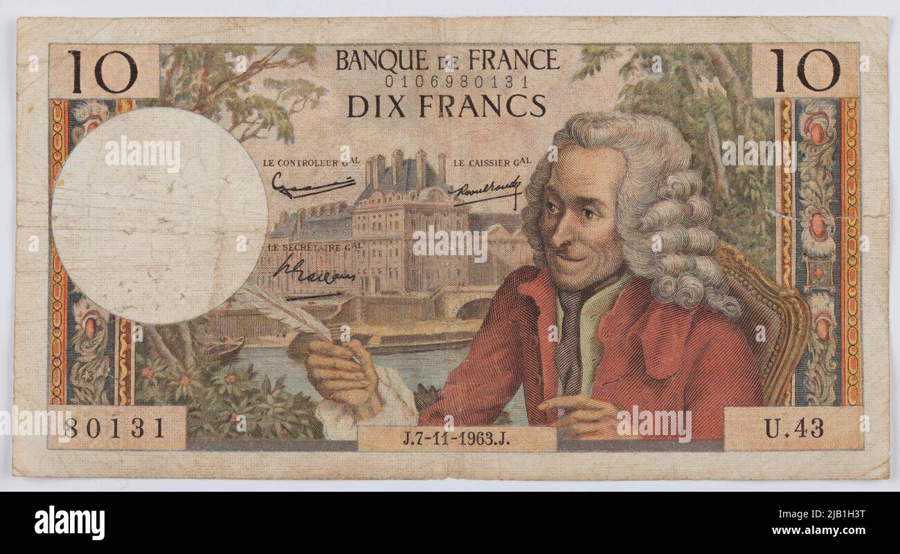 Banknote for 10 francs; Banque de France, France; 7/11/1963 Stock Photo ...