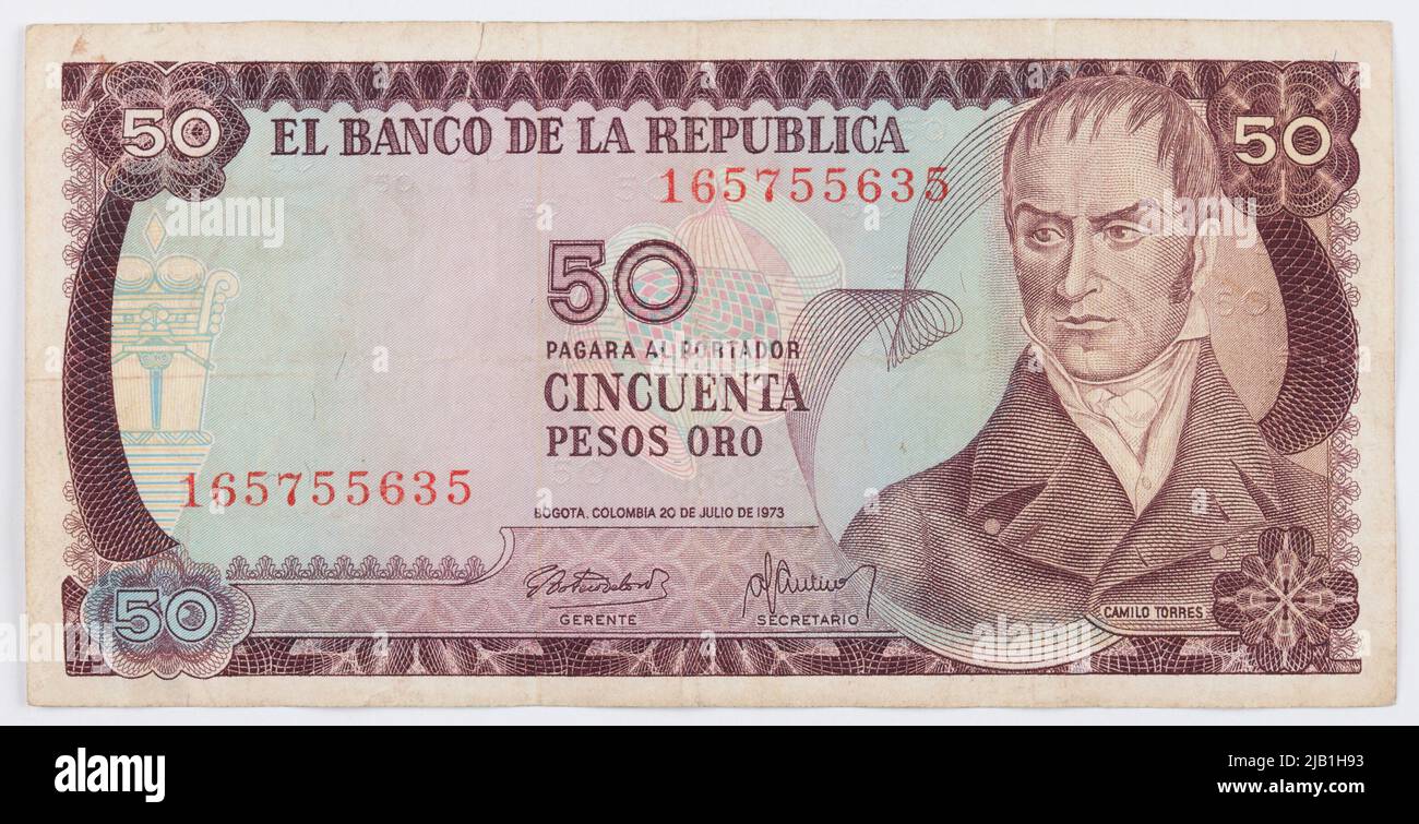 Banknot Na 50 pesos gold; The Bank of the Republic, Kolumbia; 20.07. ...