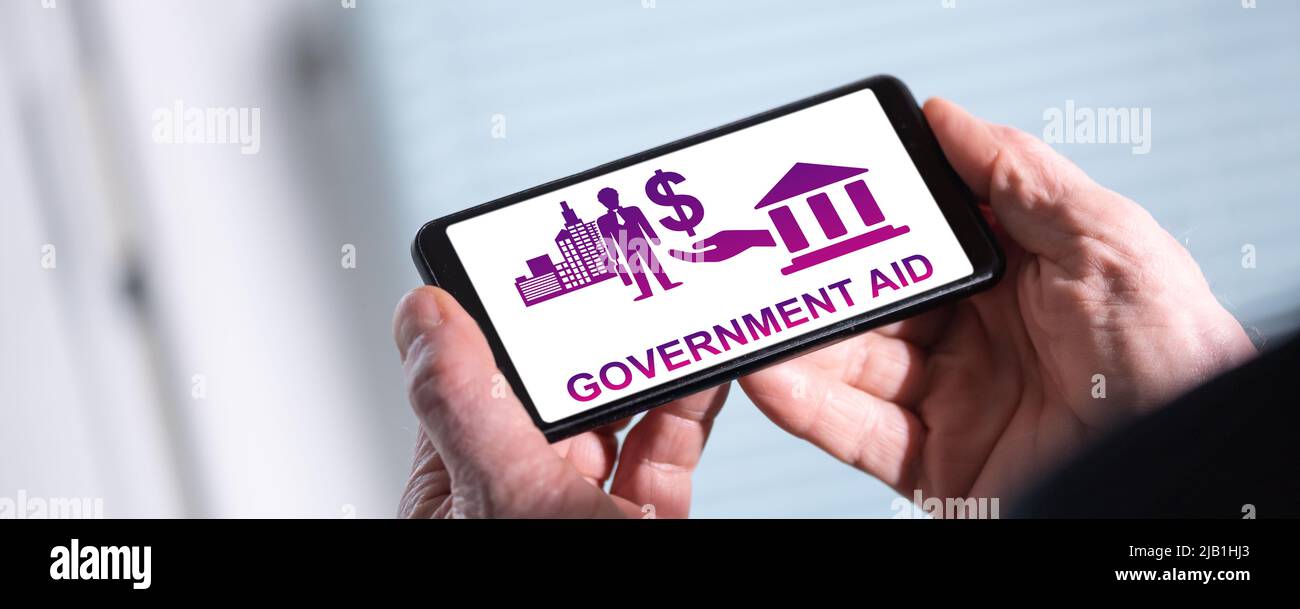 Smartphone screen displaying a government aid concept Stock Photo - Alamy