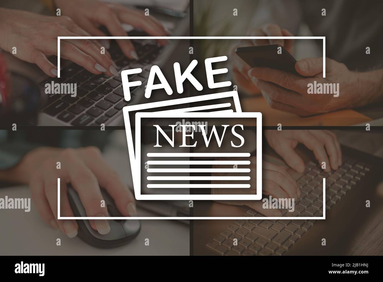Fake news concept illustrated by pictures on background Stock Photo - Alamy