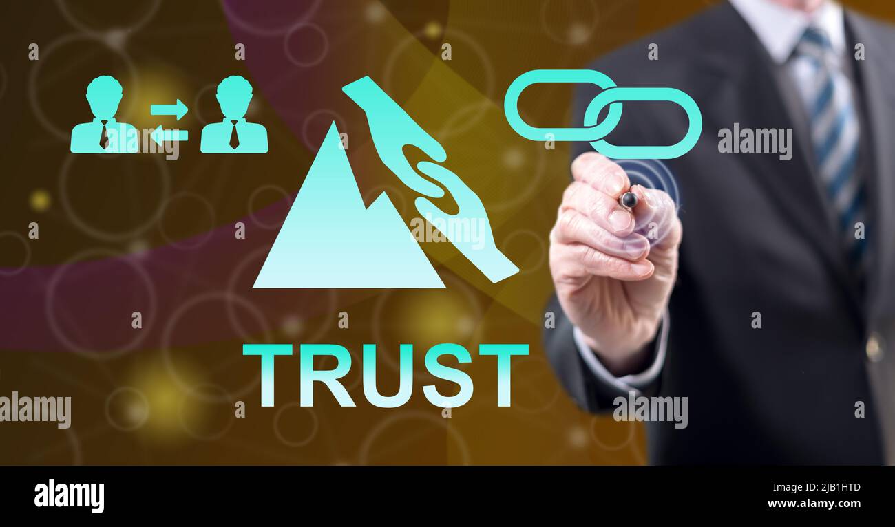 Man touching a trust concept on a touch screen with a stylus pen Stock ...