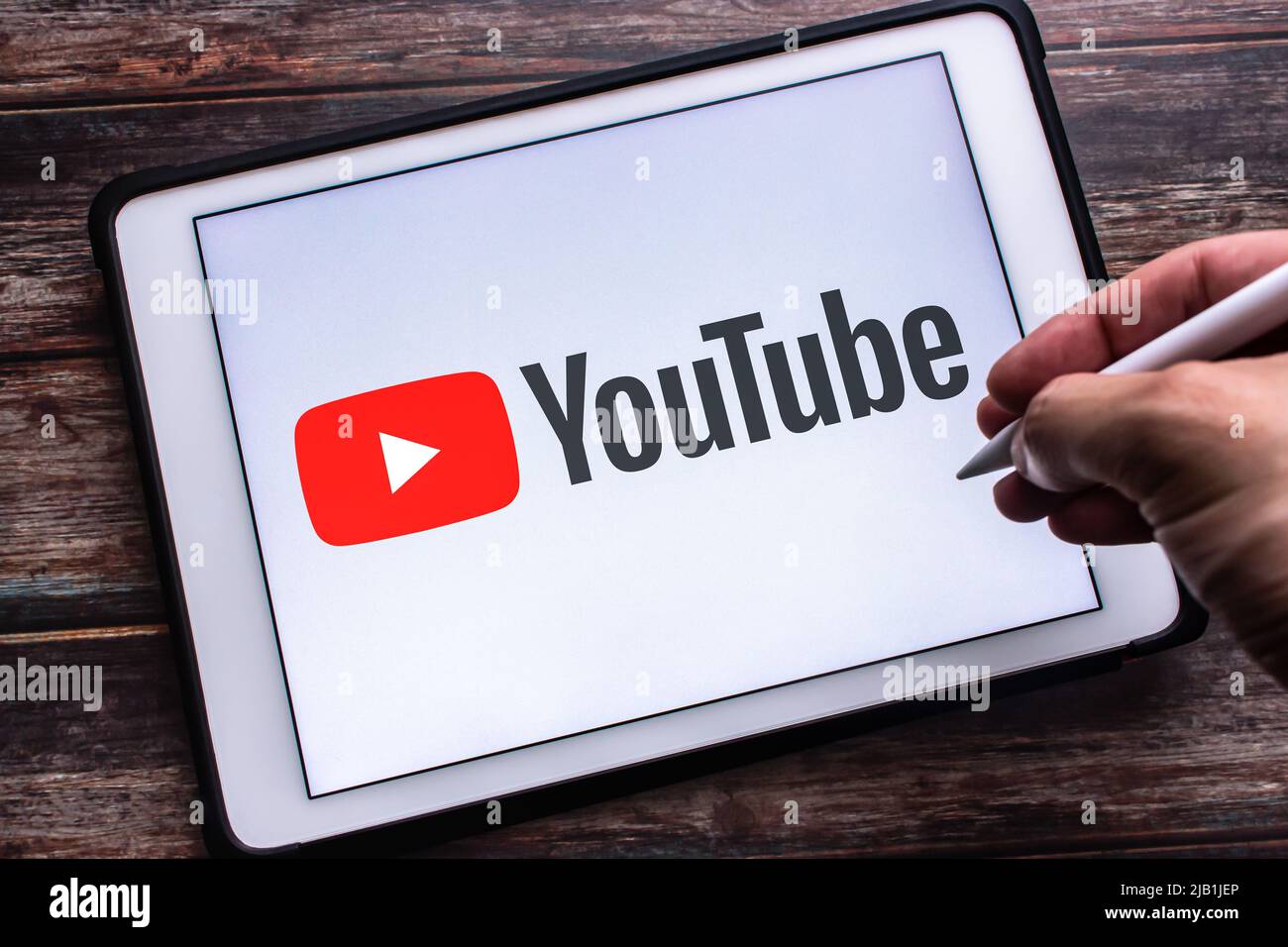 Kumamoto, JAPAN - Jul 25 2021 : Logo of YouTube on tablet. YouTube is ...