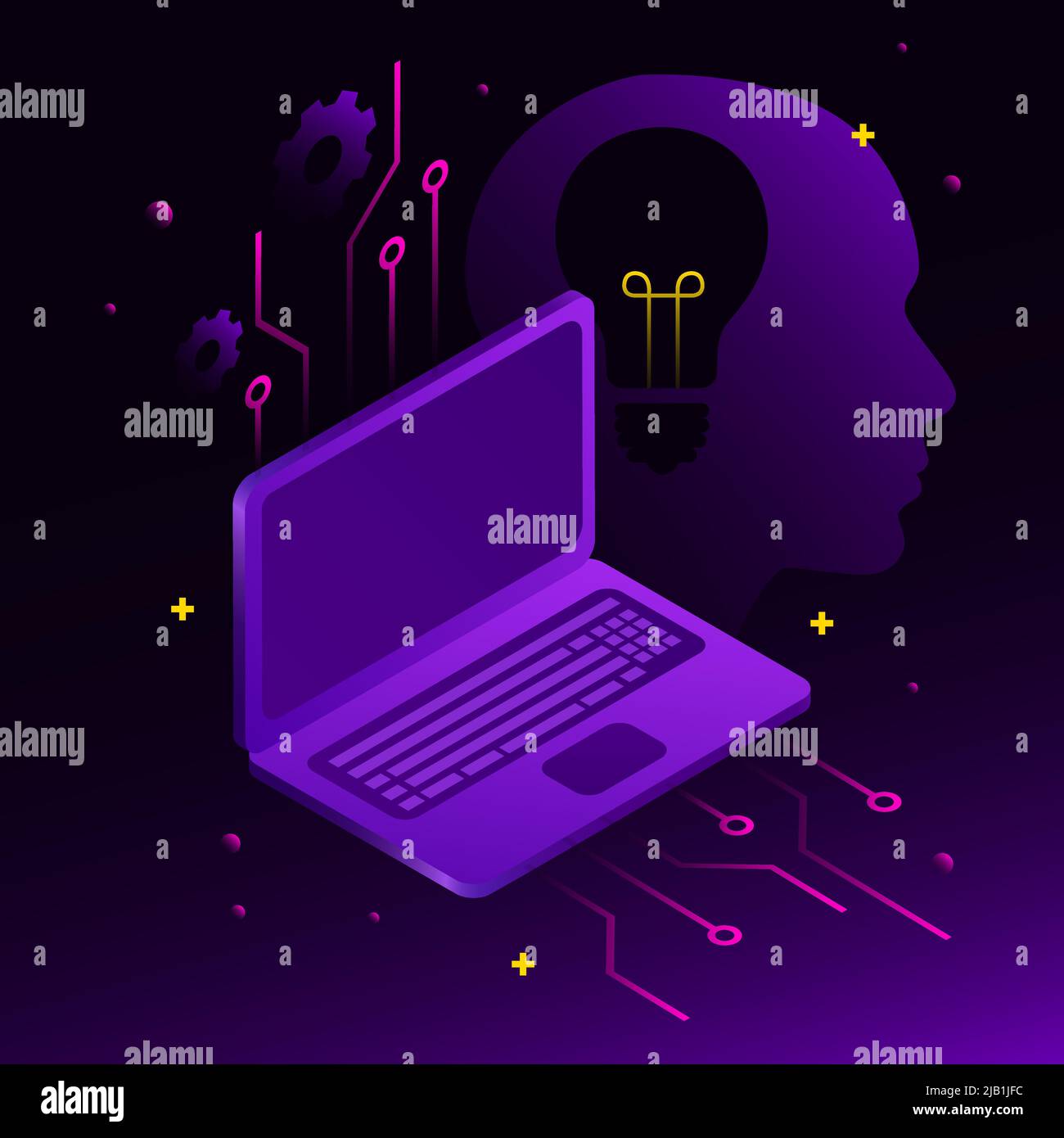 Graphic Laptop and Human Profile Outline. AI Illustration. Vector ...